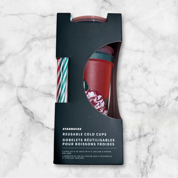 Starbucks | Dining | Starbucks Festive Reusable Cold Cups With Straws 5 ...